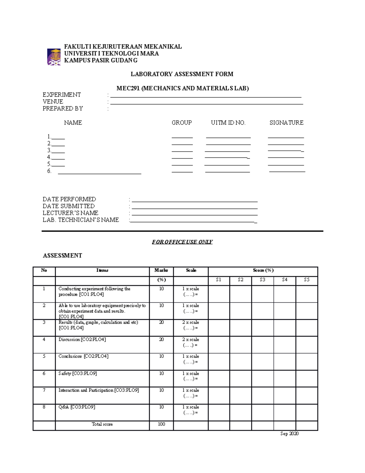 Template LAB Report OCT 2020 - FEB 2021 - Mechanical (hons) engineering ...