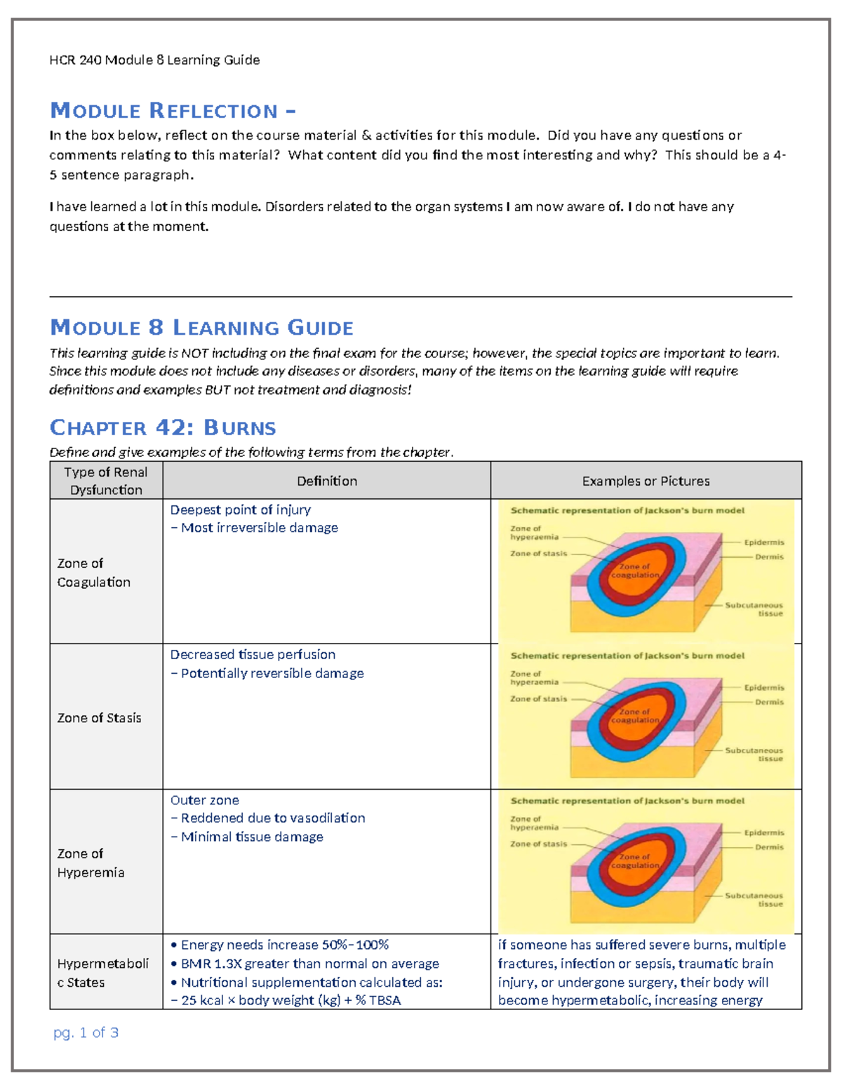 HCR 240 Module 8 Learning Guide - MODULE REFLECTION – In the box below ...