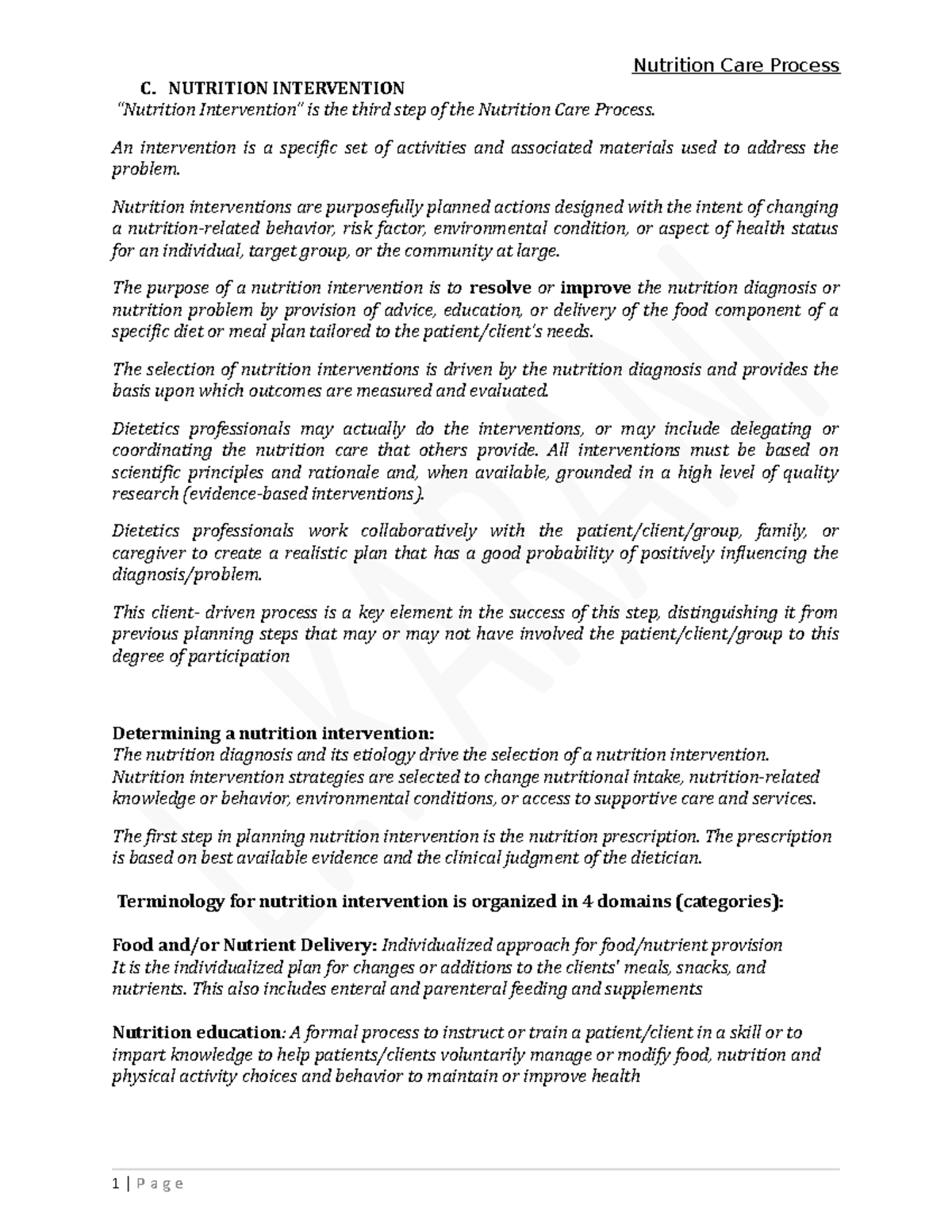 Nutrition Intervention AND M AND E - C. NUTRITION INTERVENTION ...