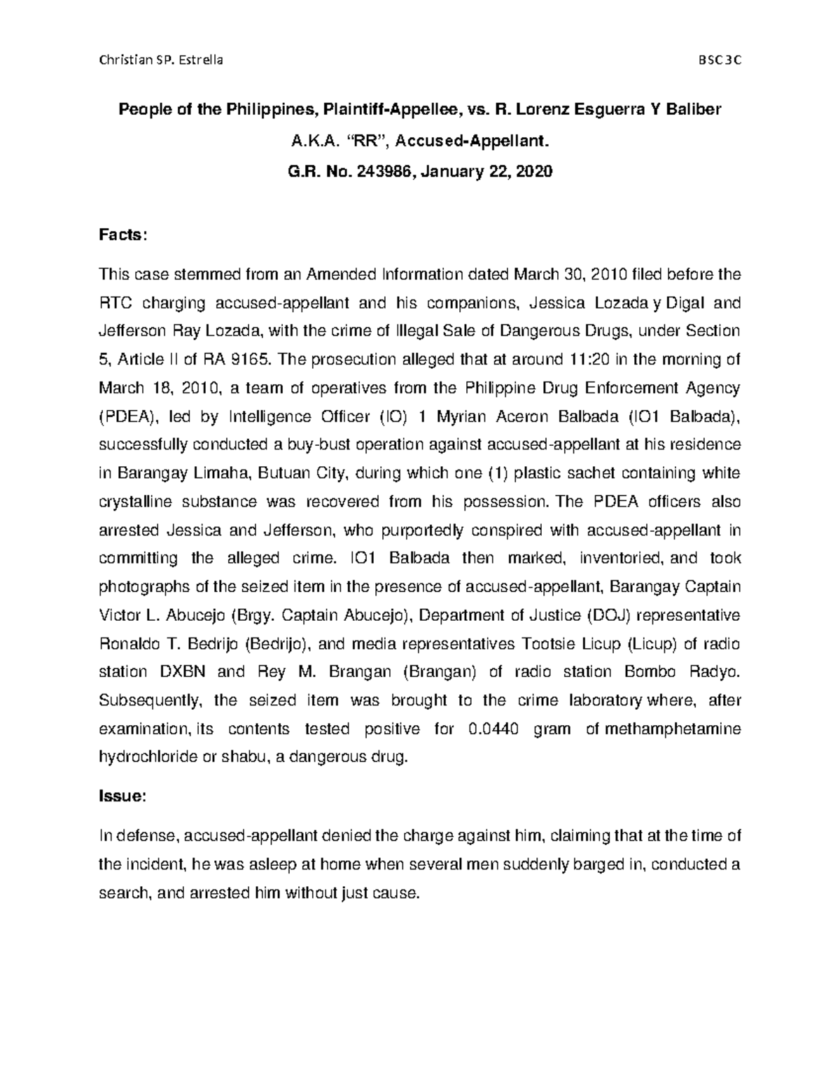Estrella, Christian 3 C, Case Digest G.R. NO. 243986 - Christian SP ...