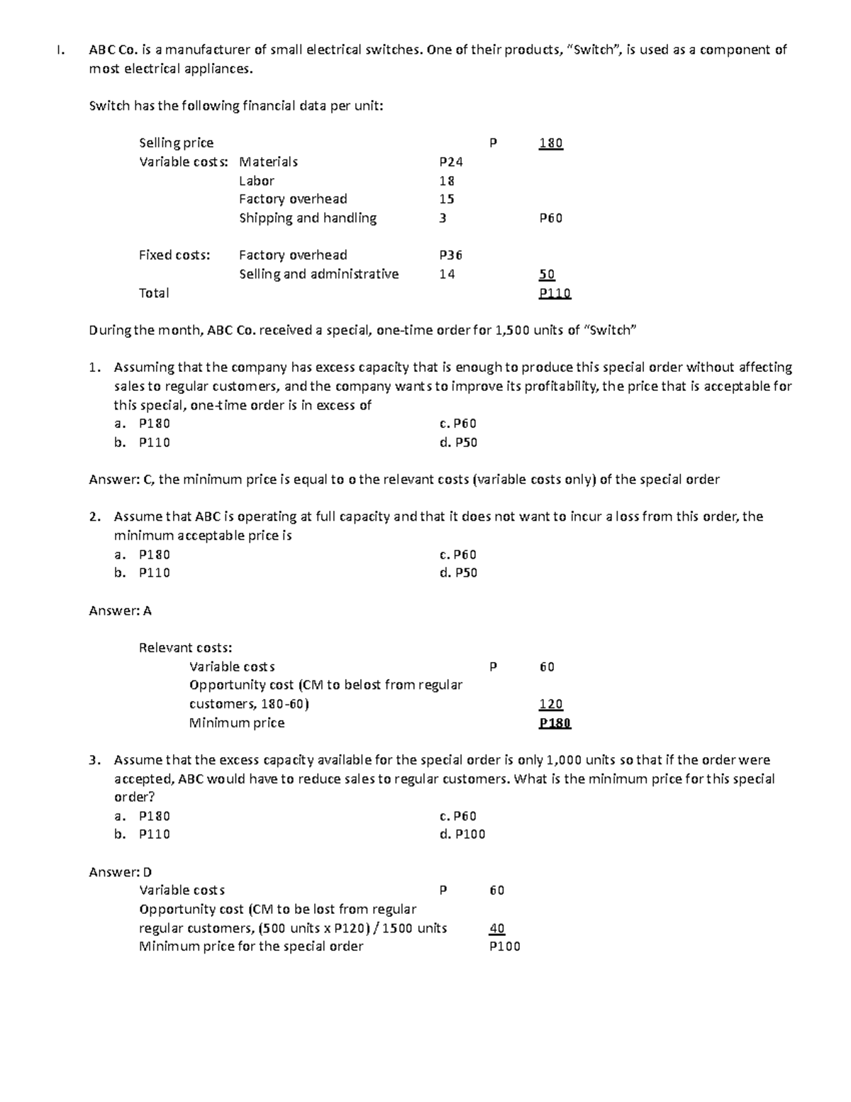 (4.3) Relevant-Costing - I. ABC Co. is a manufacturer of small ...