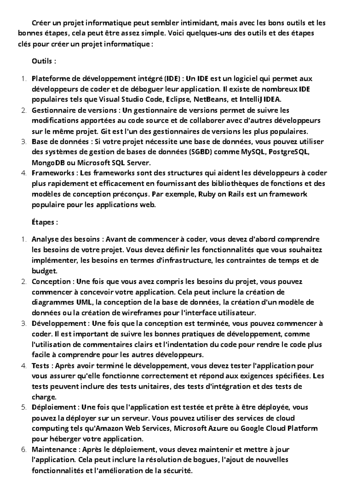 Créer un projet informatique - Voici quelques-uns des outils et des ...