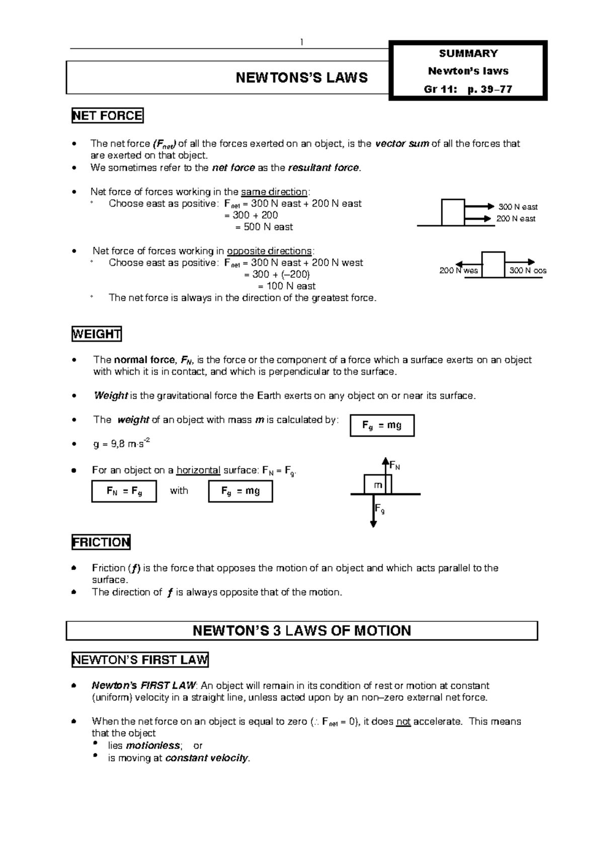 .arch11 Newton's laws - 3 00 N east 200 N east NEWTONS’S LAWS NET FORCE The net force (Fnet) of ...