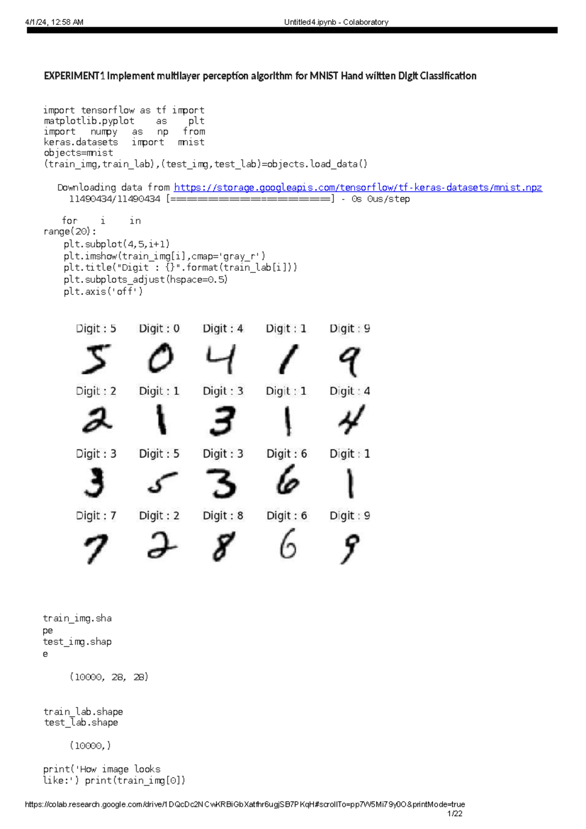 dl lab material - EXPERIMENT1 Implement multilayer perceptíon algorithm ...