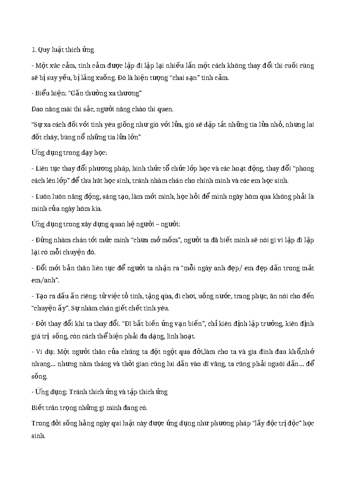 Đại cương về khoa học quản lý - Quy lu t thíchậ ứng M t xúc cộ ảm, tình c m đ ả ược l p đi l p l ...