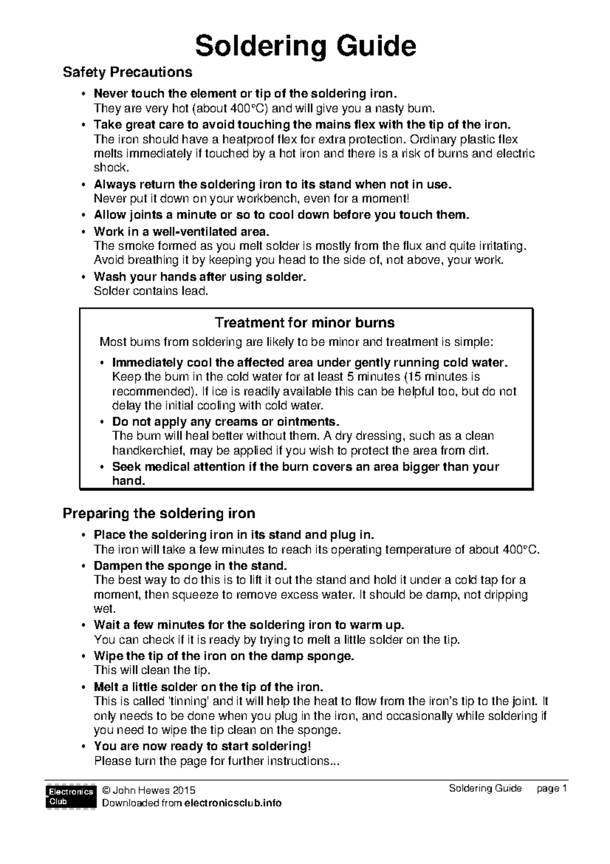 Soldering - none - Soldering Guide Safety Precautions Never touch the ...