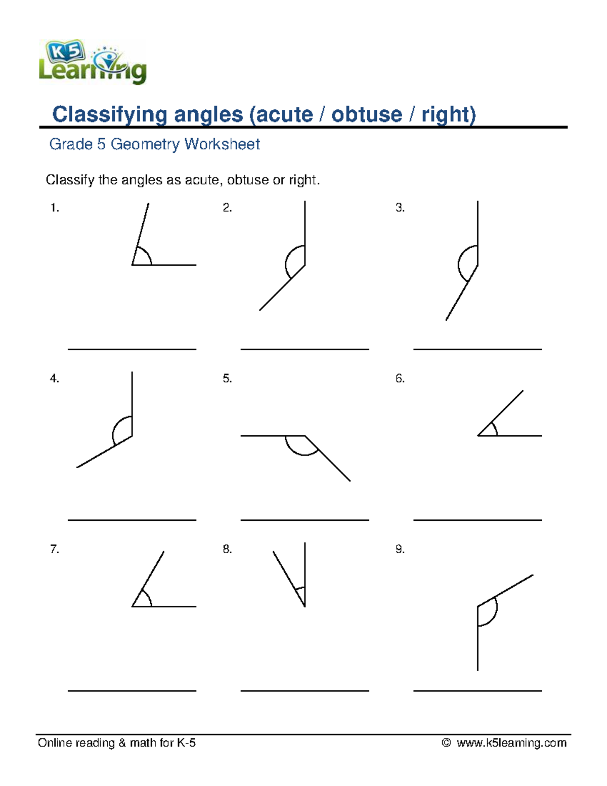 Grade 5 geometry classifying angles a - maths - Online reading & math ...