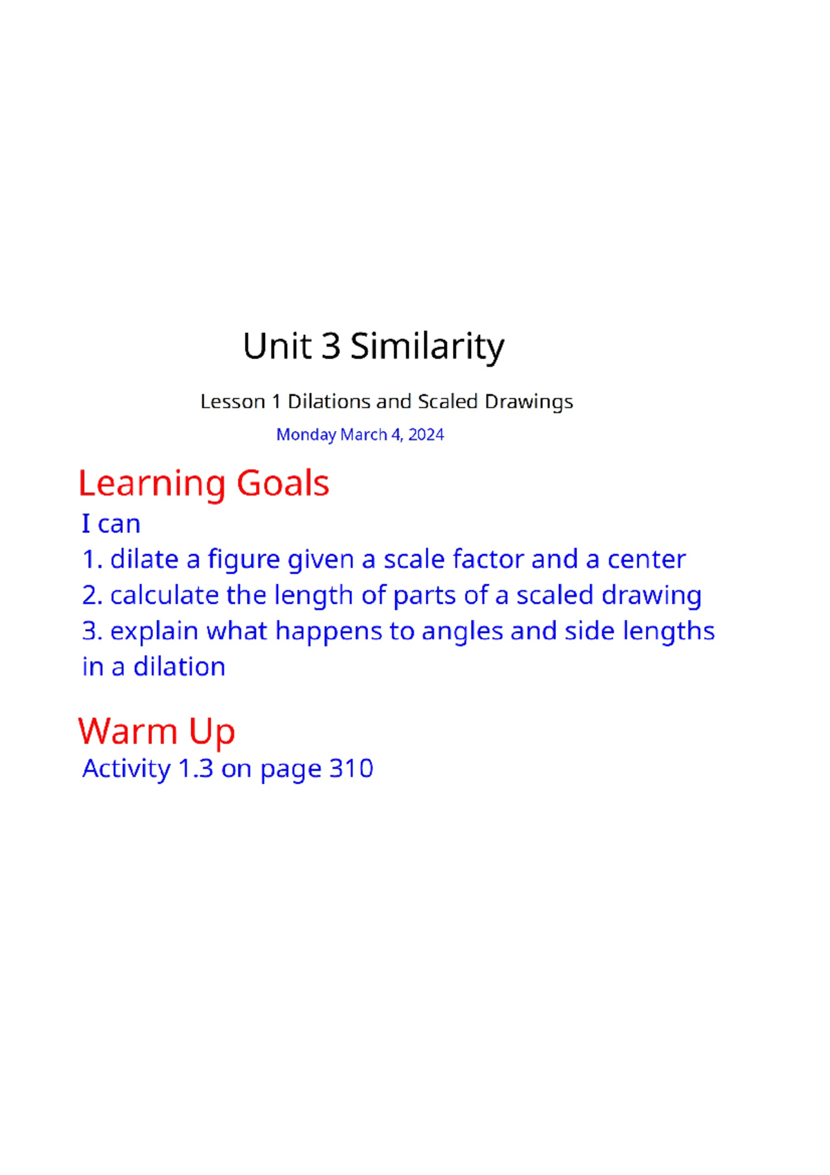 Unit 3 lesson 1 Dilations and Scale drawings clean - Studocu