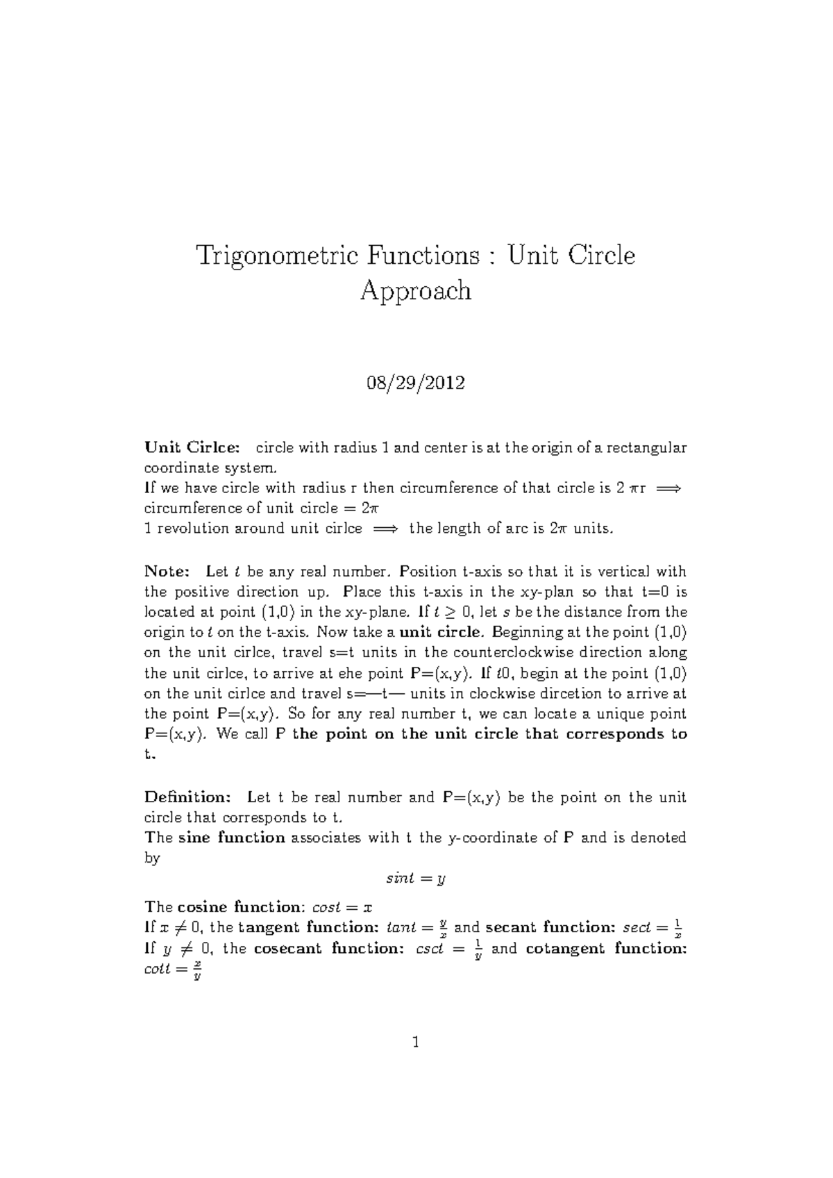 Trigonometric Functions : Unit Circle Approach - Trigonometric ...