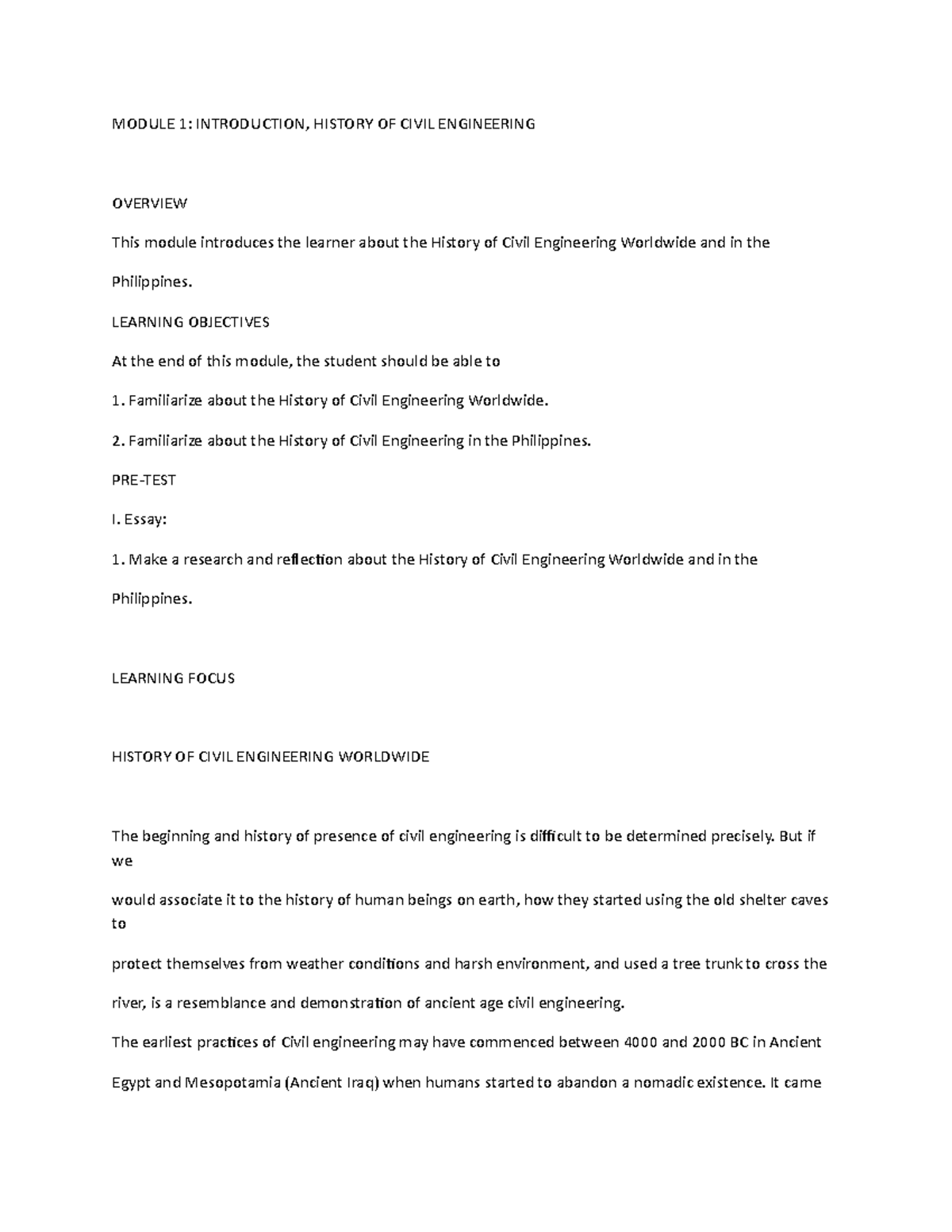 E2-coe lecture - CIVIL ENGINEERING ORIENTATION - MODULE 1: INTRODUCTION ...