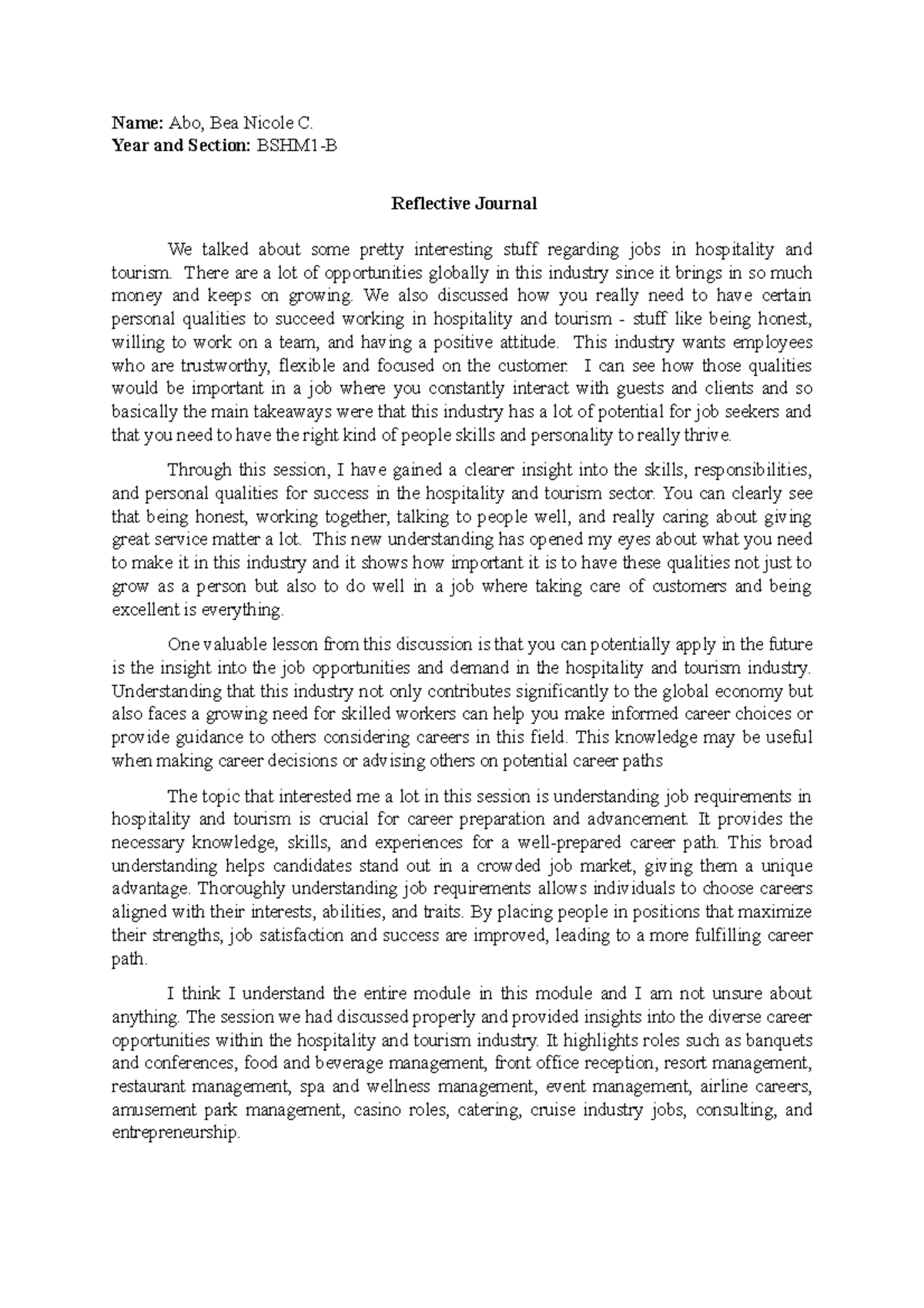 Mptrj-WEEK3 - reflective journal - Name: Abo, Bea Nicole C. Year and ...