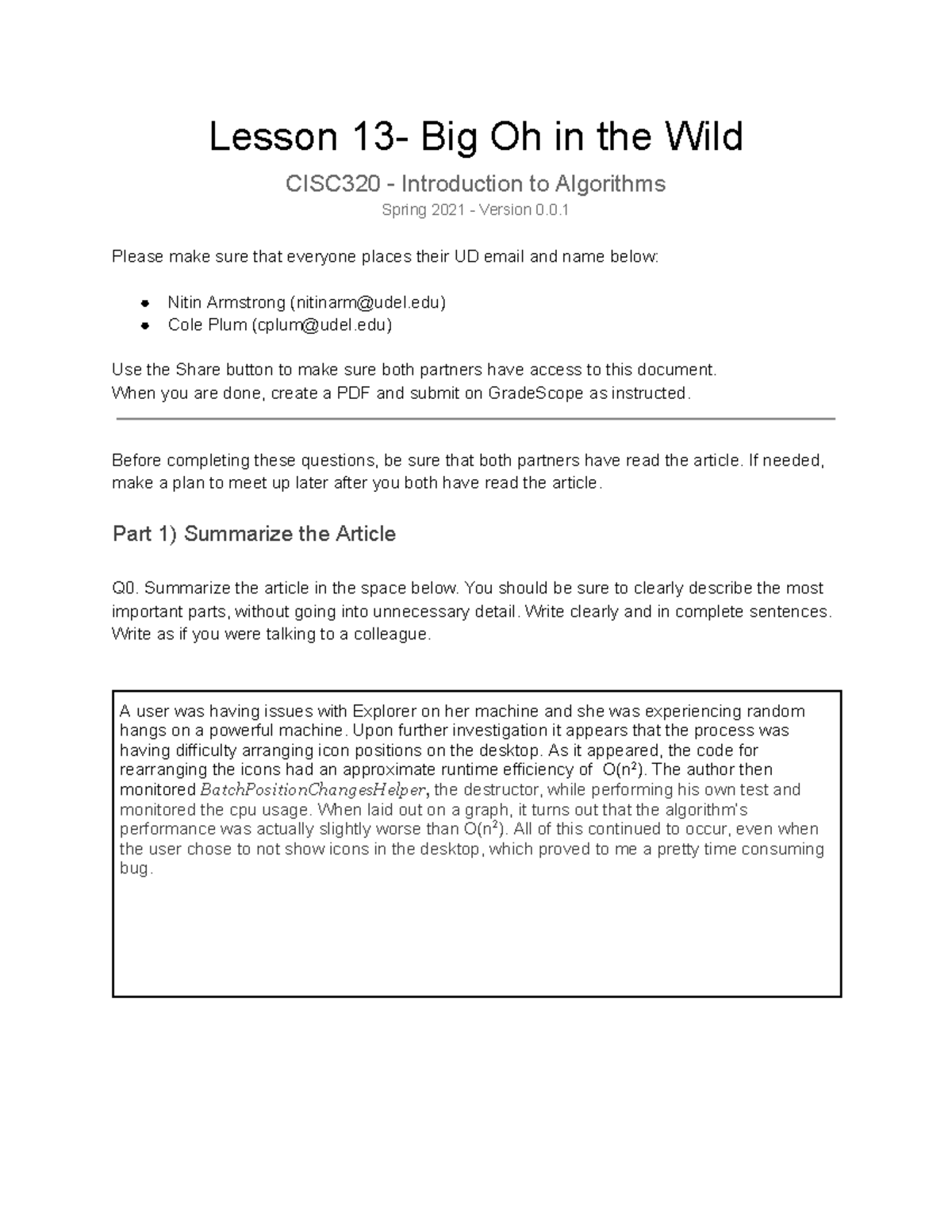 CISC320-S21-Lesson 13- Big Oh in the Wild - Lesson 13- Big Oh in the ...