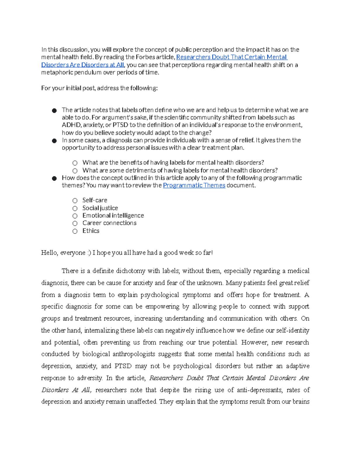 PSY215 7-1 Discussion Are Psychological Disorders a Manifestation of ...