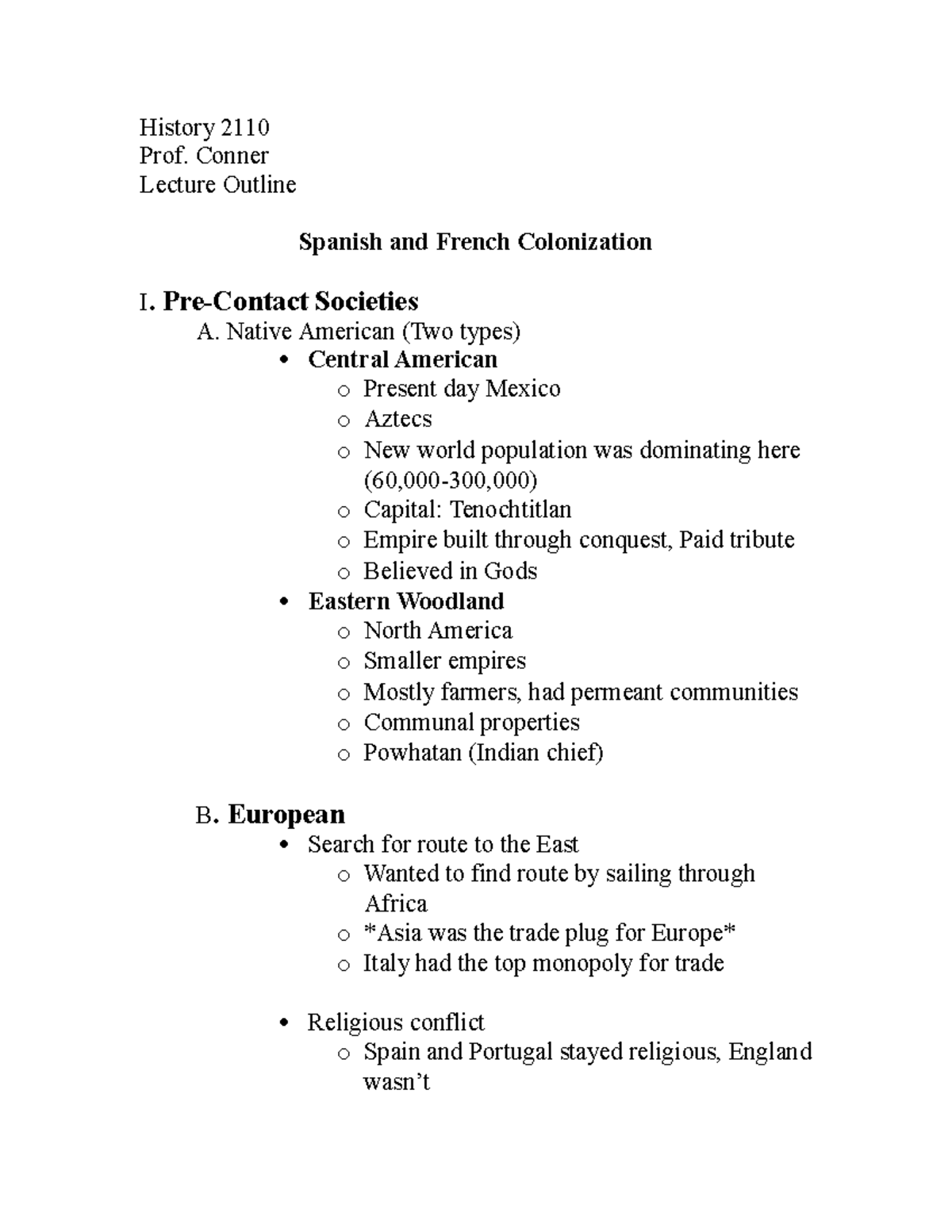 Spain France outline - History 2110 Prof. Conner Lecture Outline ...