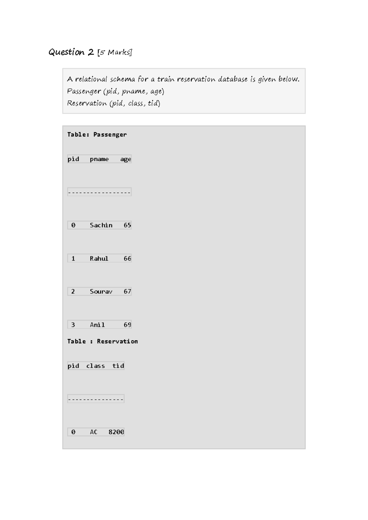 2 - dbms - Question 2 [5 Marks] A relational schema for a train ...
