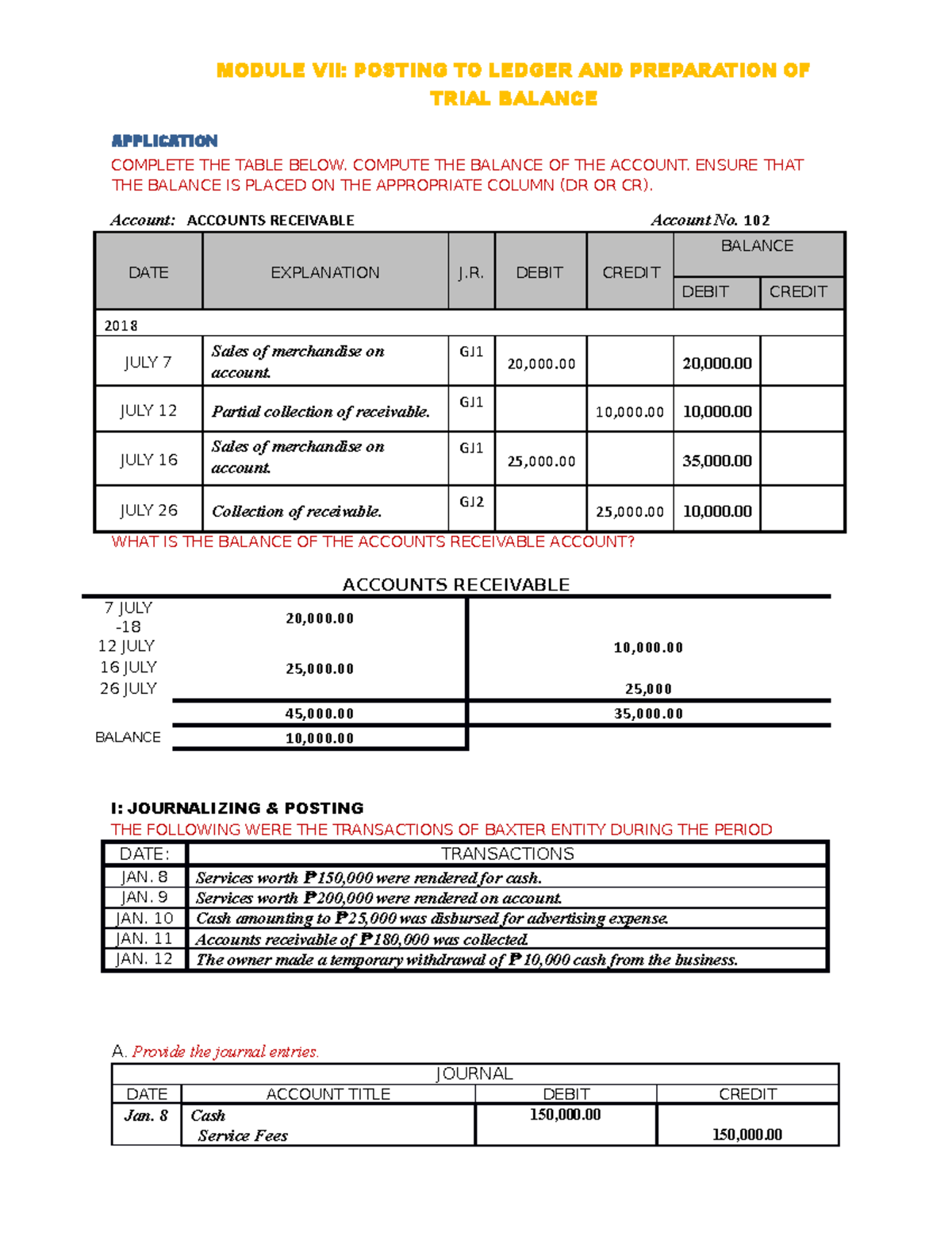 FAR MOD 7 Questions editable - MODULE VII: POSTING TO LEDGER AND ...