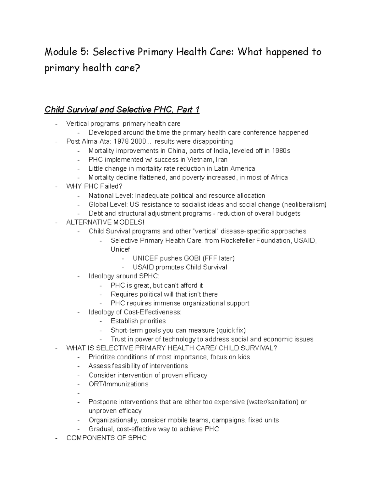 GH 101 Module 5 - Week 5 - Module 5: Selective Primary Health Care ...