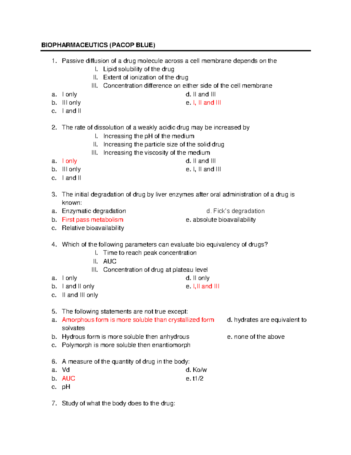 Biopharmaceutics Answer Key-BLUE Pacop 2 - BIOPHARMACEUTICS (PACOP BLUE ...