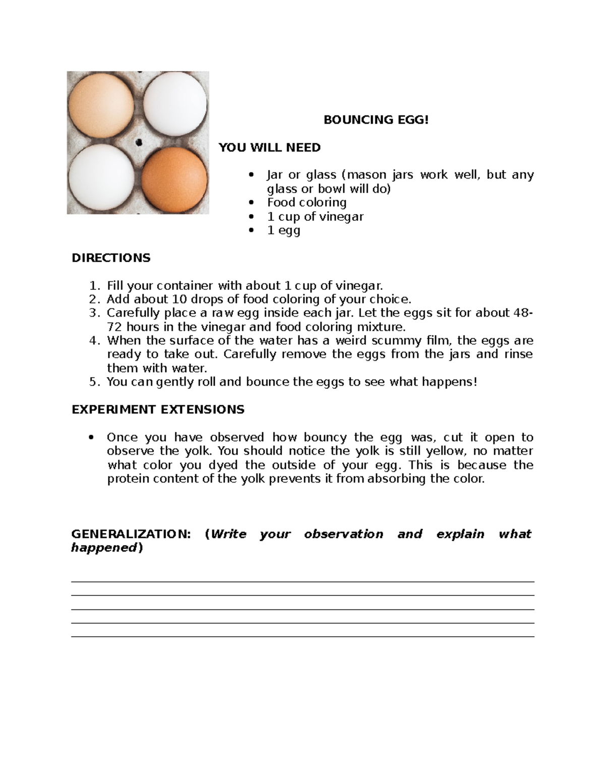 Bouncing EGG - notes - BOUNCING EGG! YOU WILL NEED Jar or glass (mason ...