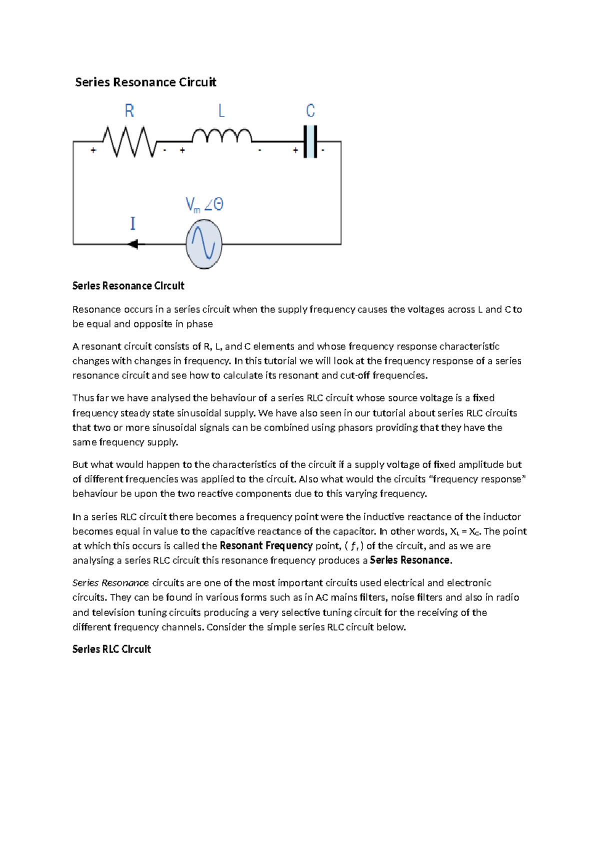 11Series Resonance Circuit - Series Resonance Circuit Series Resonance ...