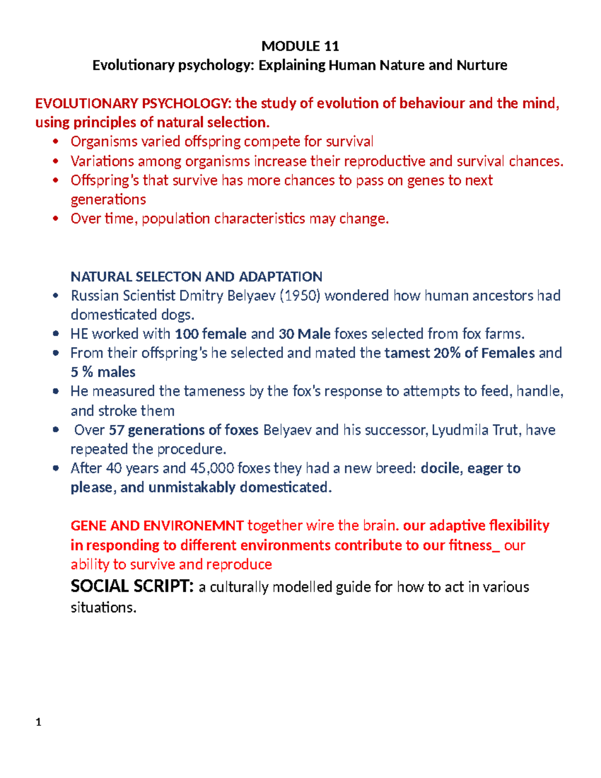 Module 11 - MODULE 11 Evolutionary psychology: Explaining Human Nature ...