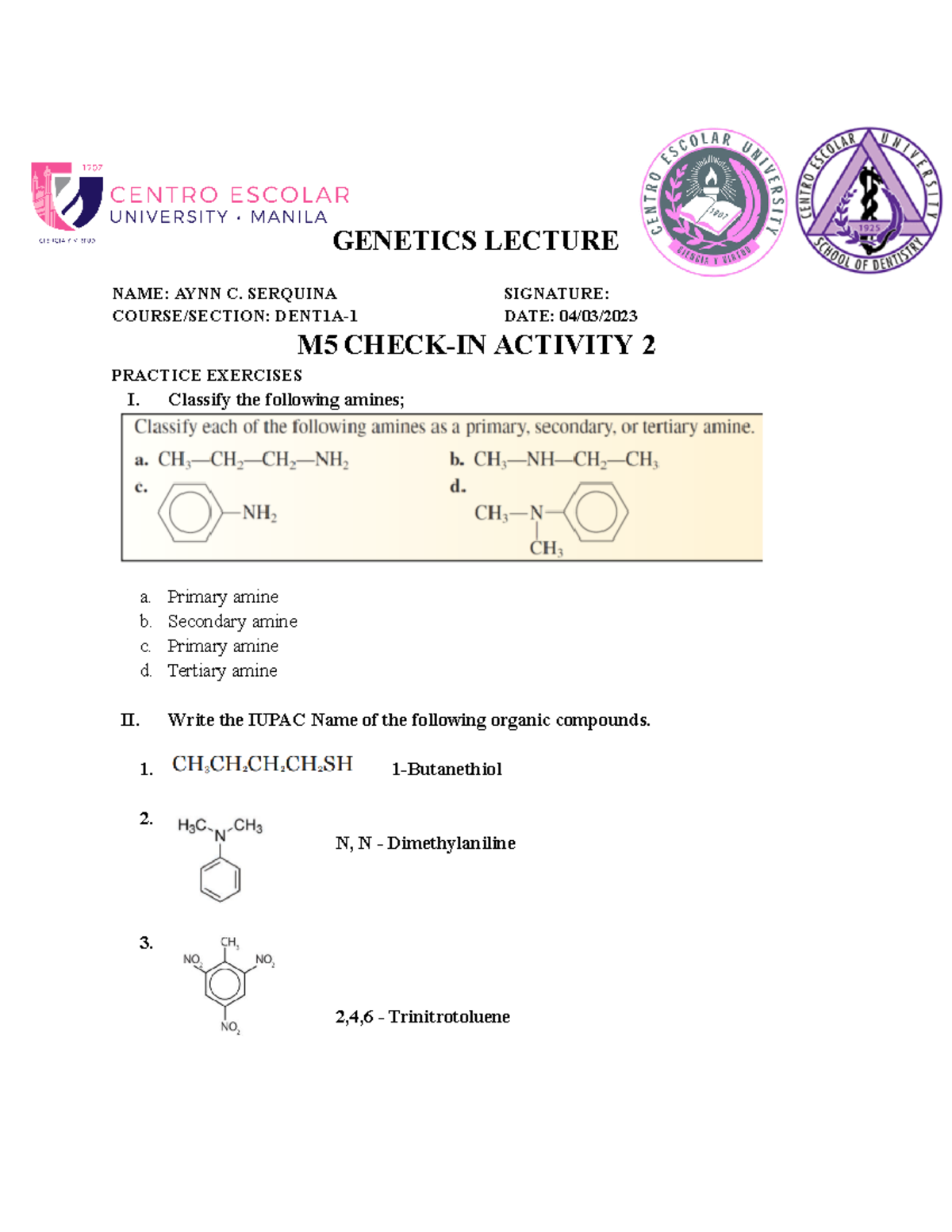 Serquina,AYNN-M5 Check-IN Activity 2 - GENETICS LECTURE NAME: AYNN C ...