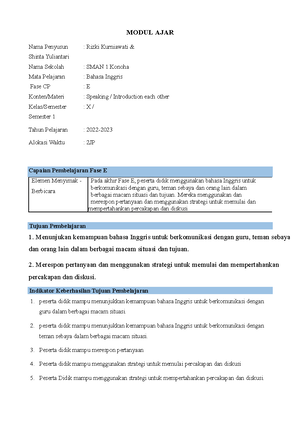 Template Modul Ajar kel 1 - Speaking - Capaian Pembelajaran Fase E ...
