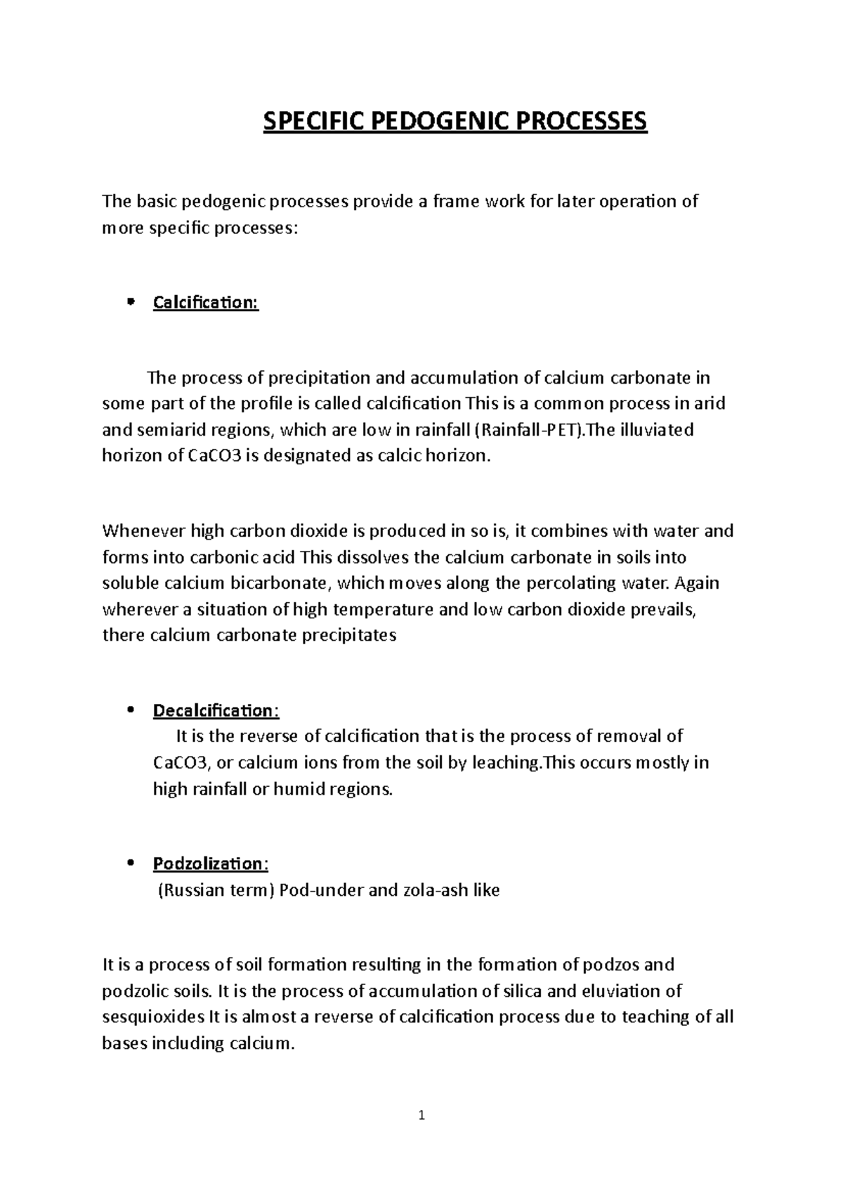 Specific Pedogenic Processes - SPECIFIC PEDOGENIC PROCESSES The basic ...