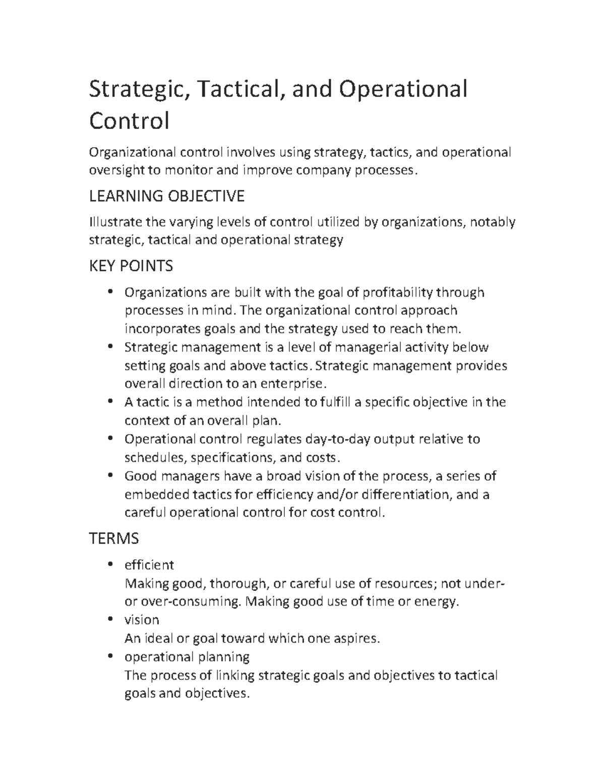Strstegic & operational control - Strategic, Tactical, and Operational ...