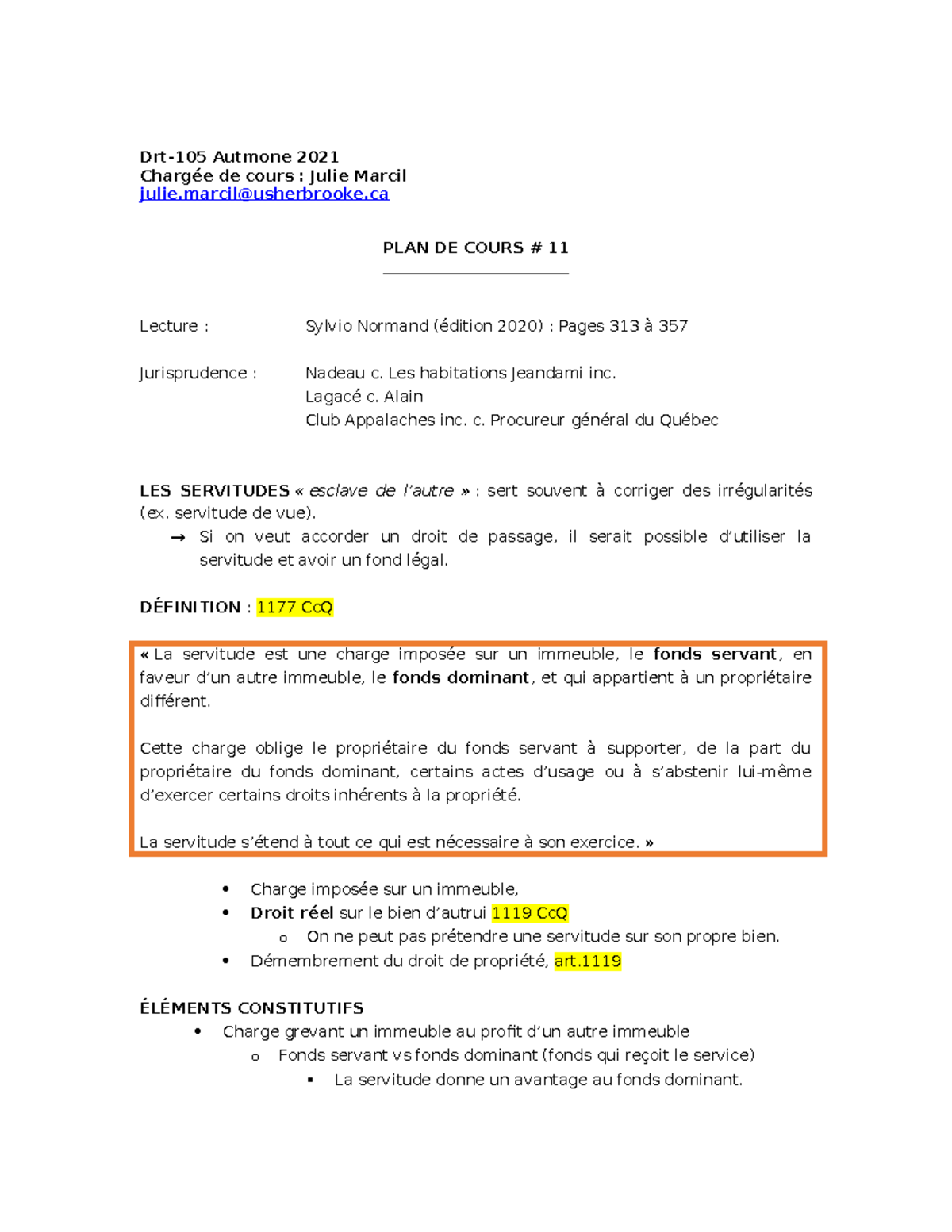 Cours 11 et 12 - Drt-105 Autmone 2021 Chargée de cours : Julie Marcil ...
