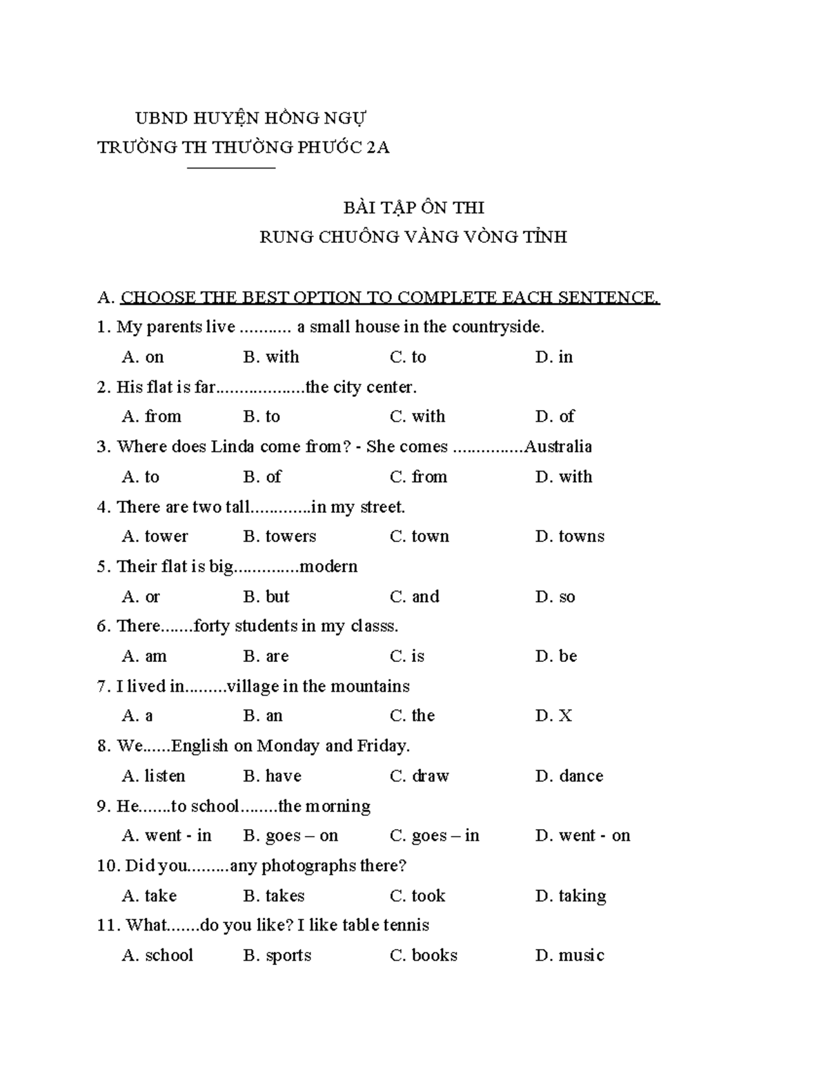 TH TP2A Bai tap trac nghiem Rung chuong vang - UBND HUYỆN HỒNG NGỰ TRƯỜNG TH THƯỜNG PHƯỚC 2A ...