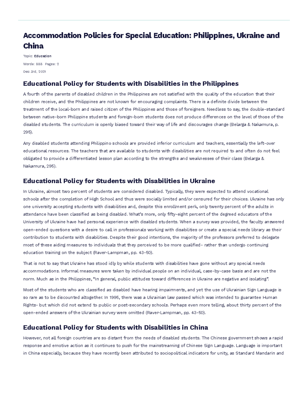 Accommodation Policies for Special Education- Philippines, Ukraine and ...