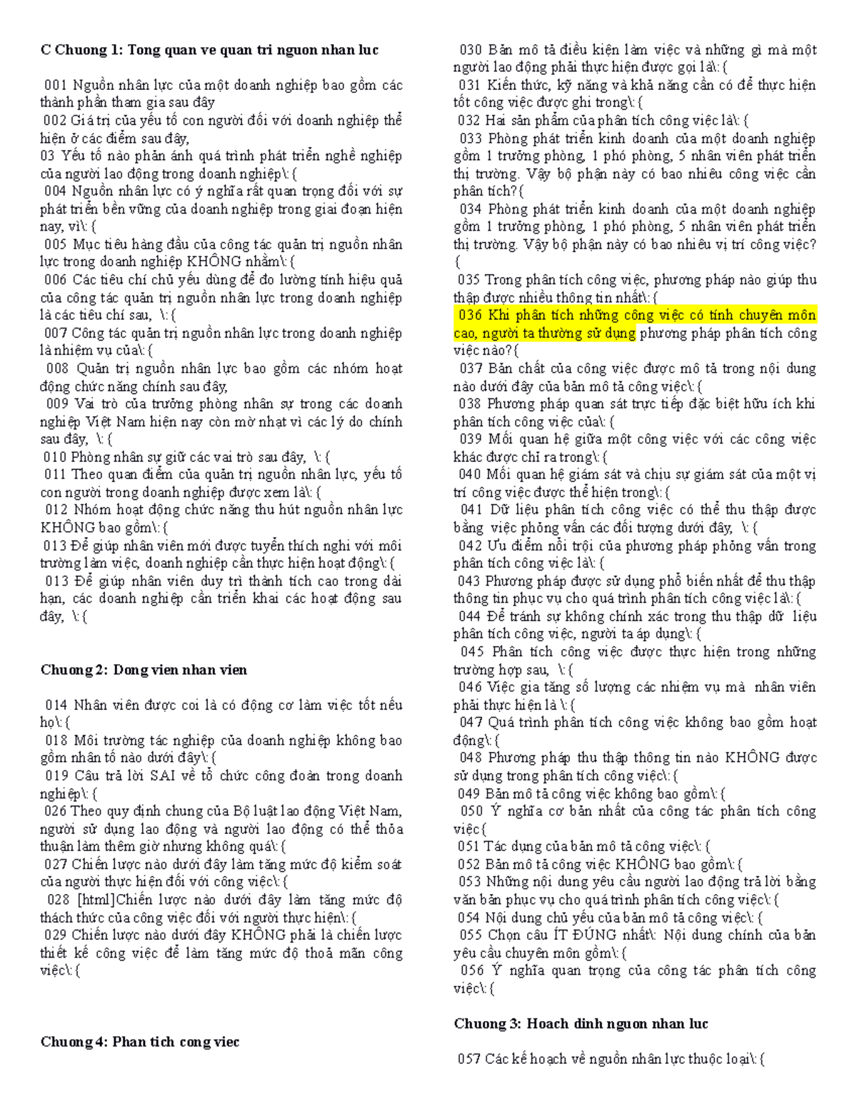 200 CÂU HỎI Qtnnl - C Chuong 1: Tong quan ve quan tri nguon nhan luc 001 Nguồn nhân lực của một ...