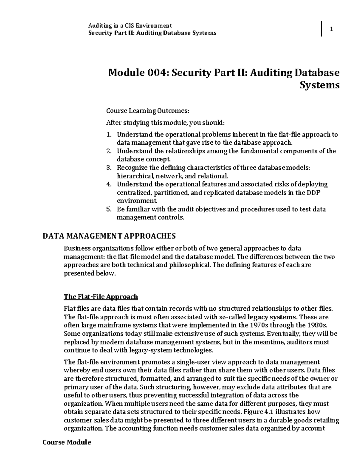 W4 Module 4 Security Part II Auditing Database Systems - Auditing in a CIS Environment Security ...