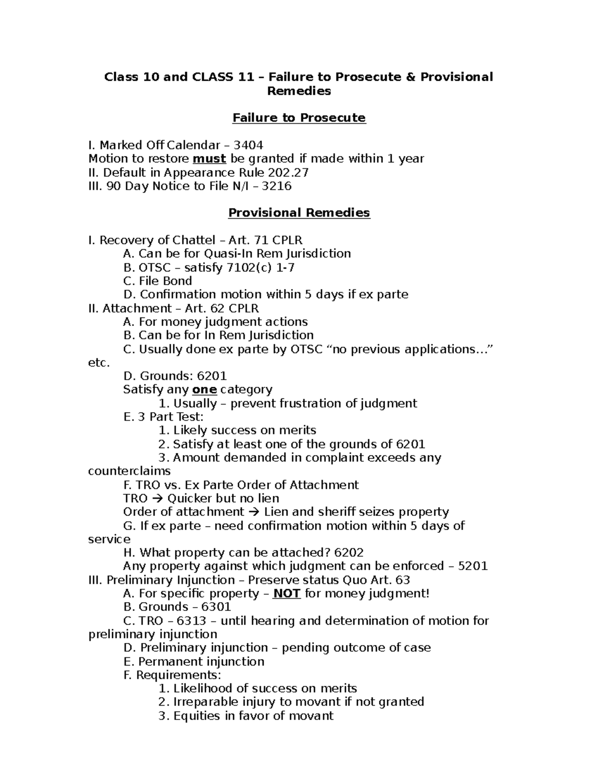Class 10 and Class 11 Summaries - Failure to Prosecute & Provisional ...