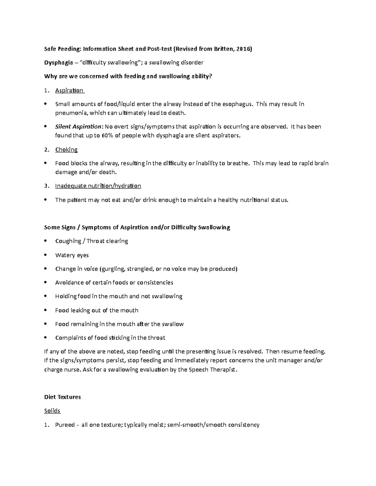 Swallowing info and post test (4) - Safe Feeding: Information Sheet and ...