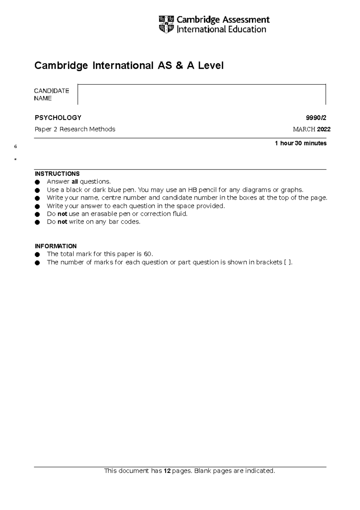 9990 MOCK2 - Cambridge International AS & A Level PSYCHOLOGY 9990 ...