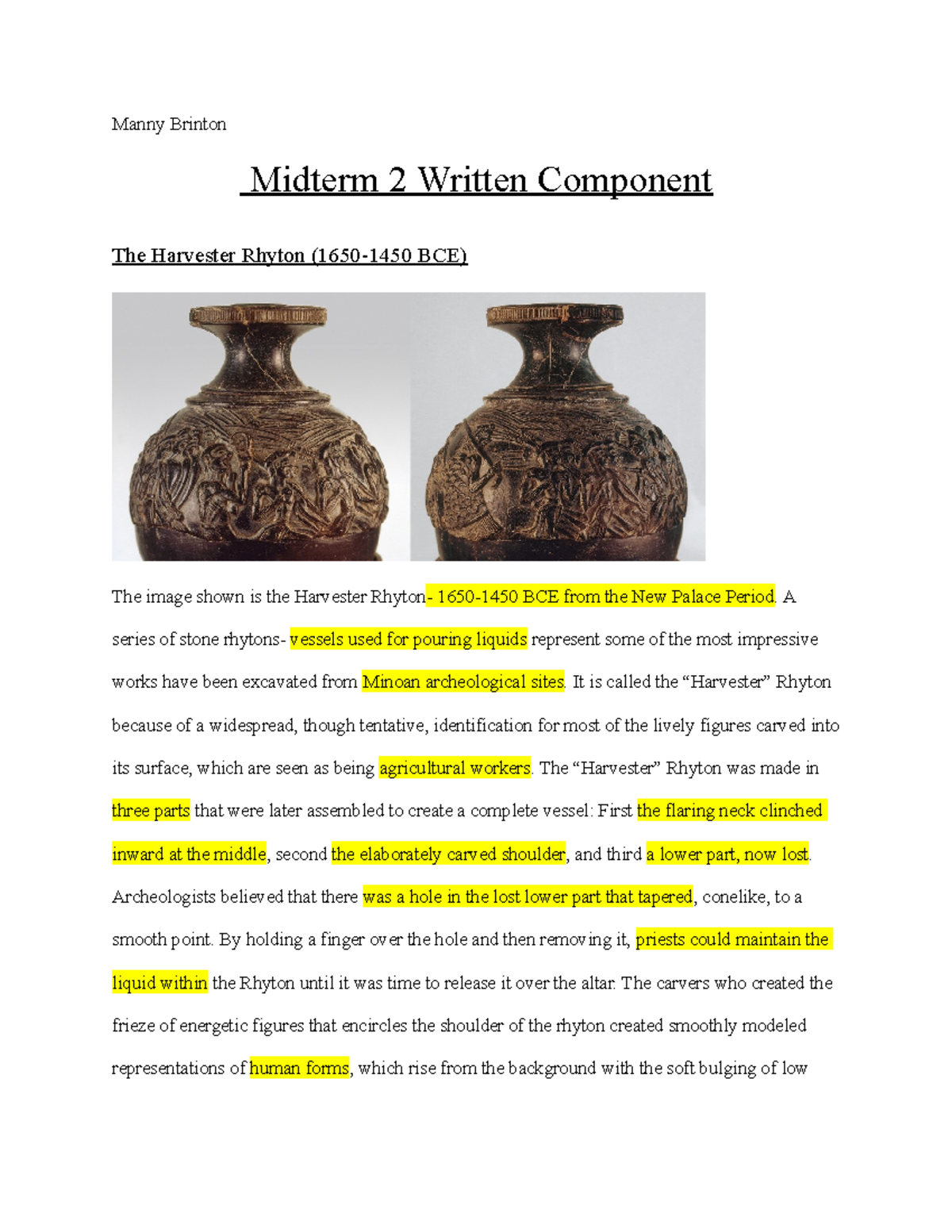 Arth 1510 Midterm 2 Written Part Manny Brinton Midterm 2 Written Component The Harvester