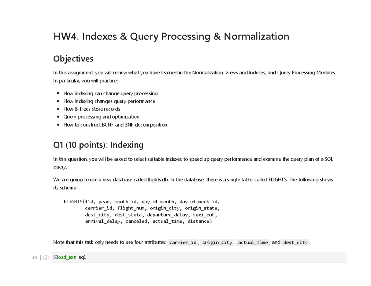 Hw4 - MDOEL ANSWERS - HW4. Indexes & Query Processing & Normalization Objectives In this - Studocu