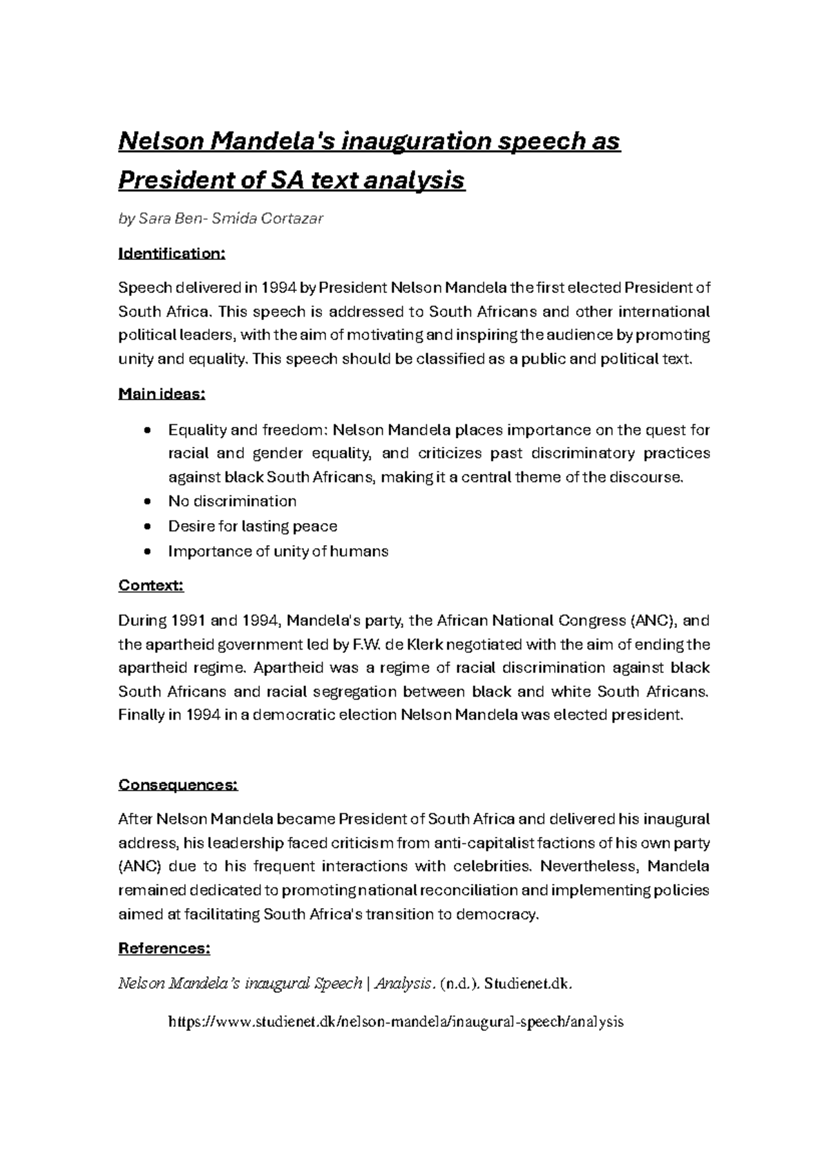 Nelson Mandela text analysis - Nelson Mandela's inauguration speech as ...