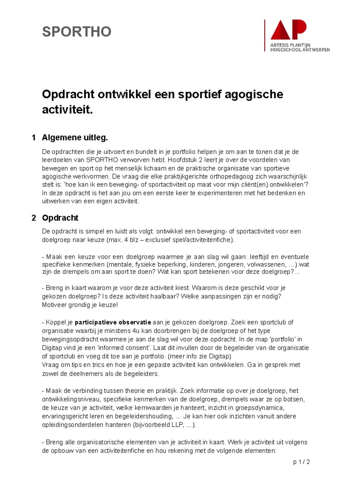 2223 opdracht ontwikkel een eigen activiteit - SPORTHO Opdracht ...