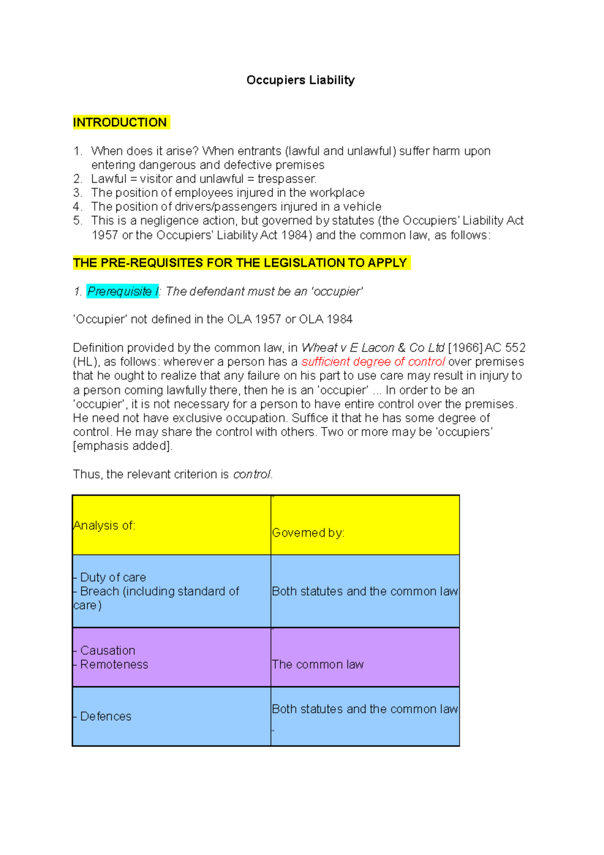 7 - Occupiers Liability - Occupiers Liability INTRODUCTION When does it ...
