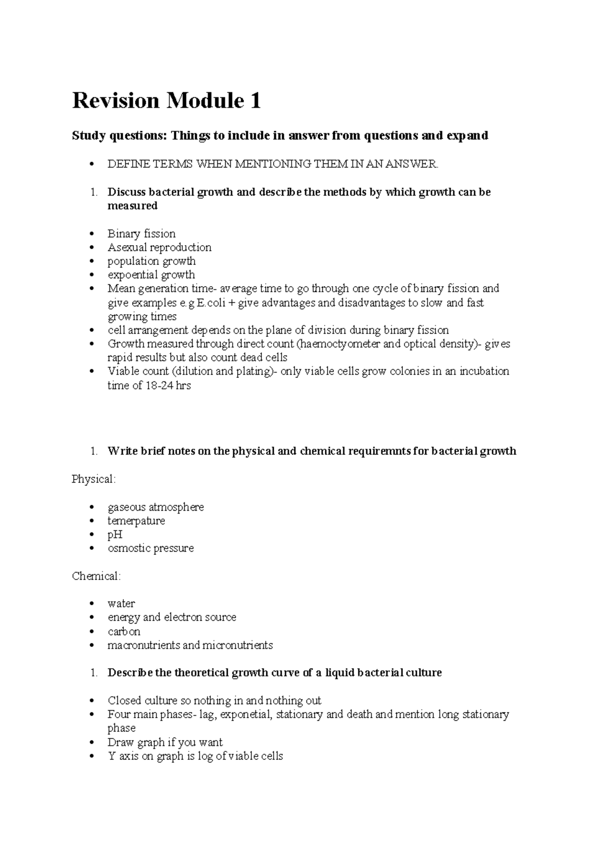 Micr221 module 1 notes - Revision Module 1 Study questions: Things to ...