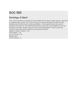 SOC 505 Assignmnet #1 - notes - Sociology 505: Sociology Of Sport Dr ...