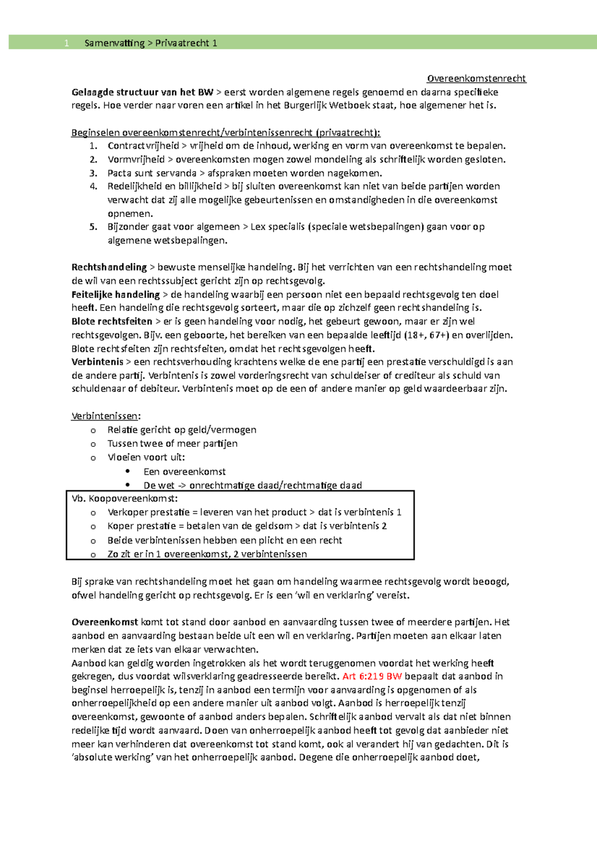 Privaatrecht 1 samenvatting - Overeenkomstenrecht Gelaagde structuur ...