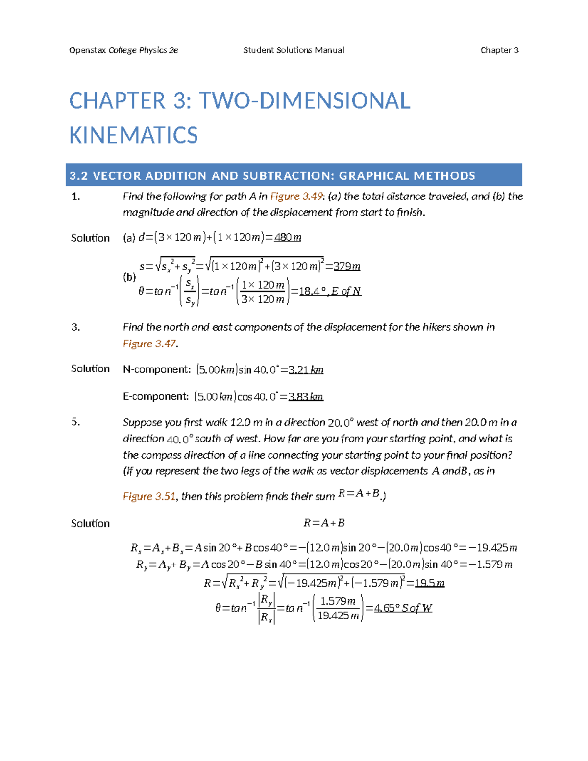 College Physics 2e-SSM-Ch03 - CHAPTER 3: TWO-DIMENSIONAL KINEMATICS 3 ...