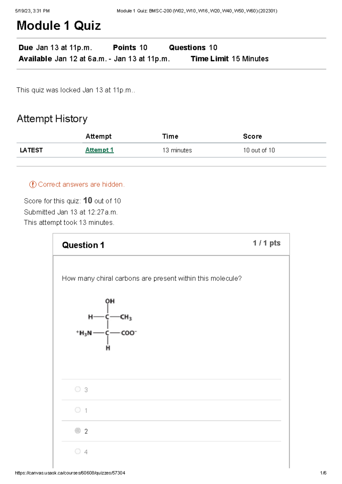 Module 1 Quiz BMSC-200 (W02, W10, W16, W20, W40, W50, W60) (202301 ...
