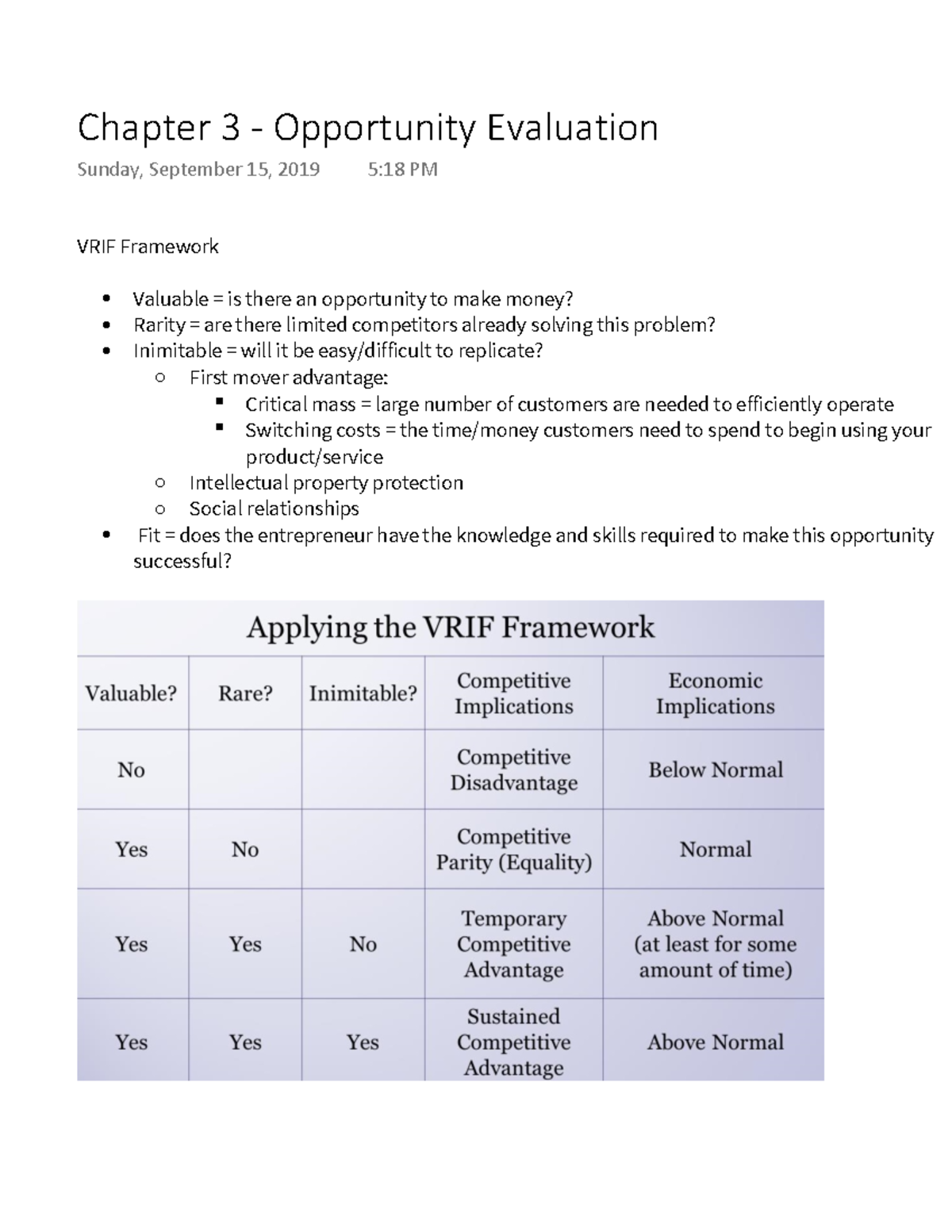 Chapter 3 - Opportunity Evaluation - Warning: TT: undefined function: 32 VRIF Framework Valuable ...