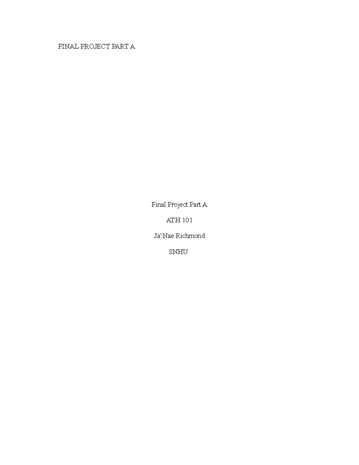 ATH 101 Final Project PART A : Interview Preparation 4-2 - FINAL ...