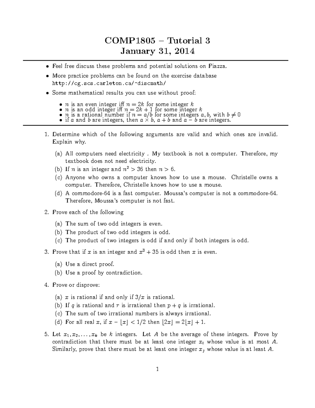 Tutorial 03 - 2014 - COMP1805 – Tutorial 3 January 31, 2014 • Feel free ...